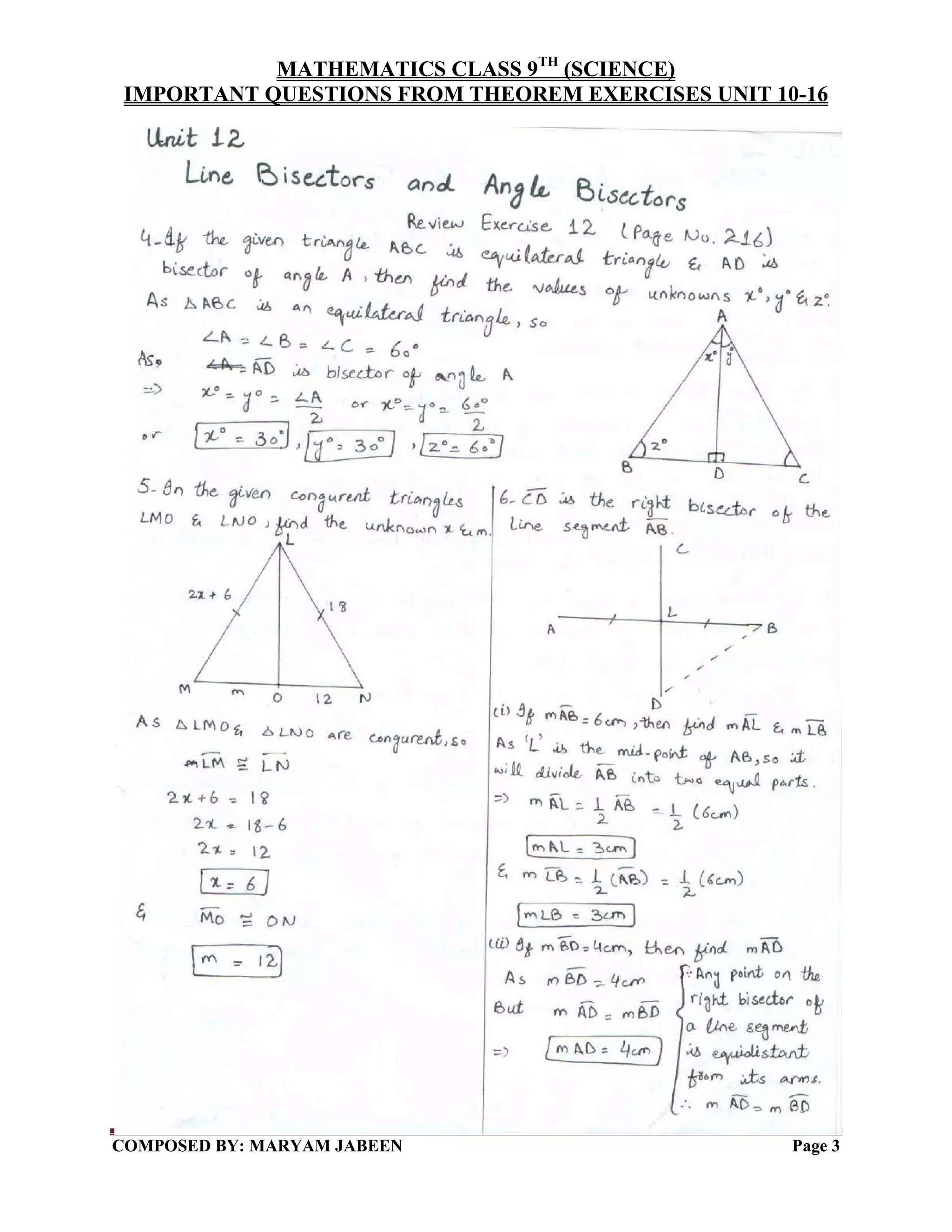 9th science-importent-questions-theorem-exercises-unit10-16 | PDF