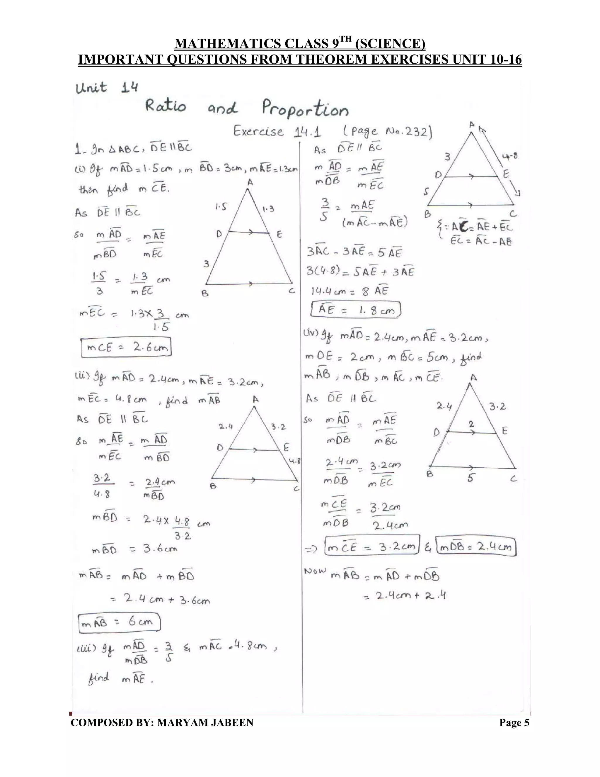9th science-importent-questions-theorem-exercises-unit10-16 | PDF