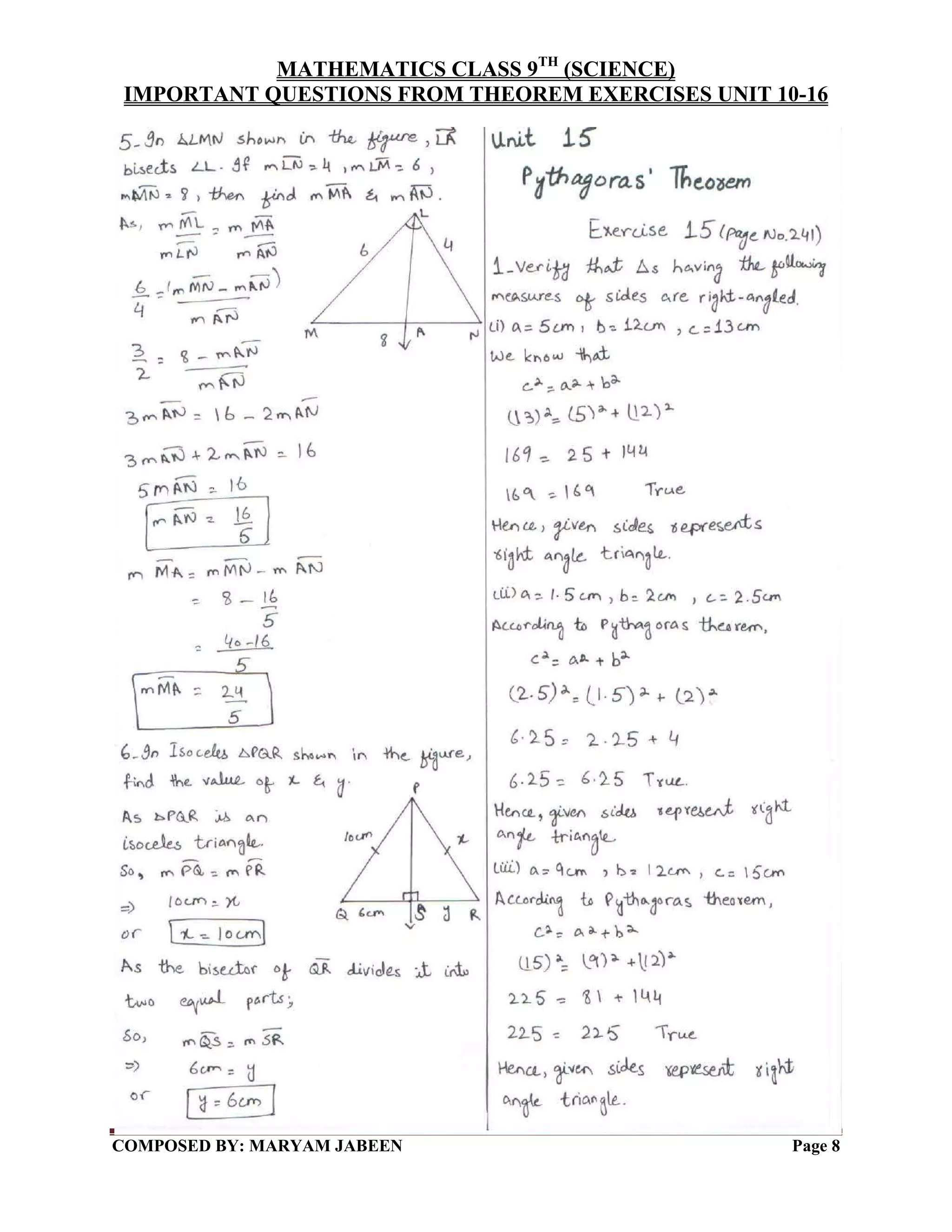 9th science-importent-questions-theorem-exercises-unit10-16 | PDF