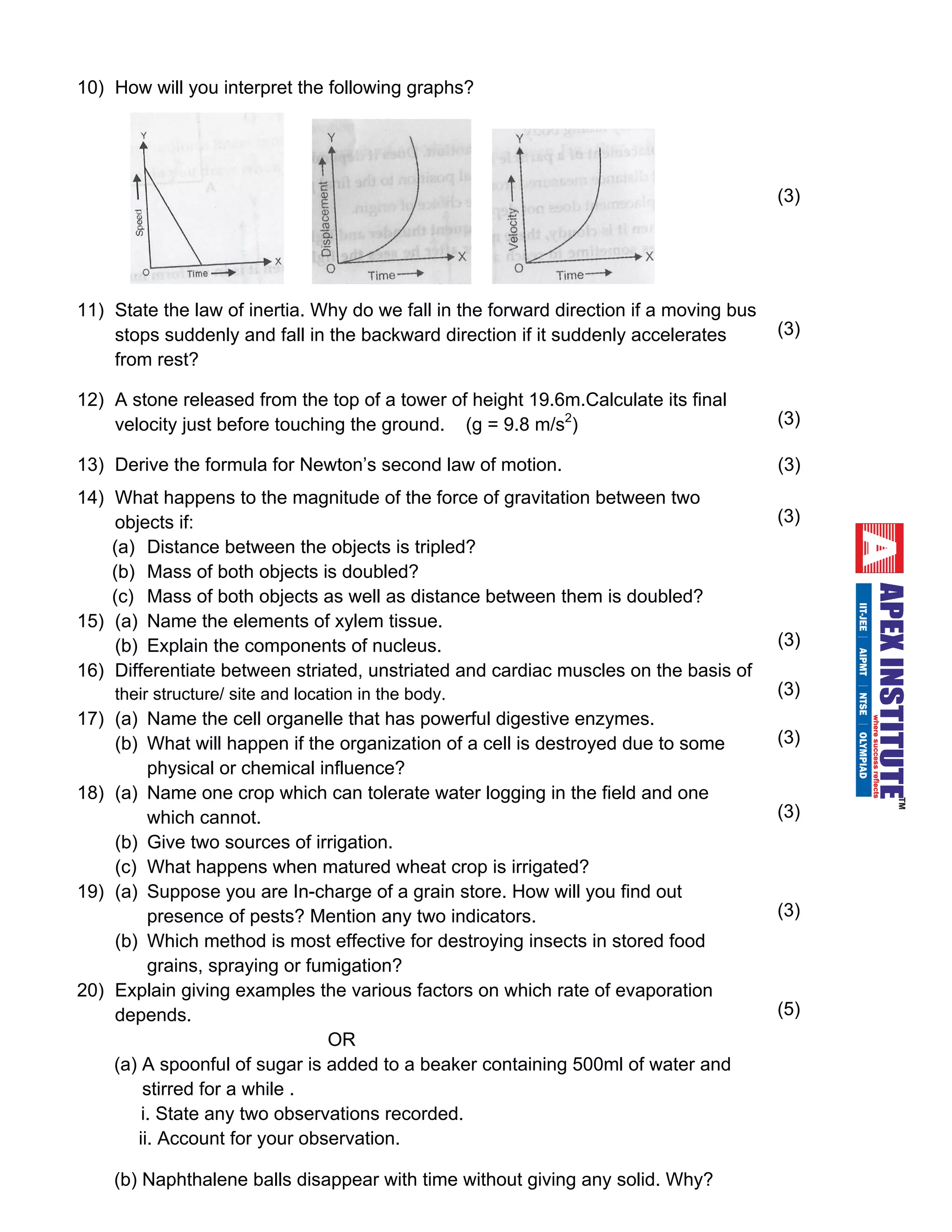 9th science sample pape for summative assessment-1 | PDF