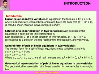 PPTs FOR LINEAR EQUATIONS IN TWO VARIABLES BY RAMBABU SIRIPURAPU | PPT