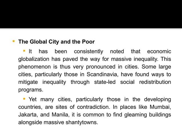 The Characteristics of and Issues on Being a Global City | PPT