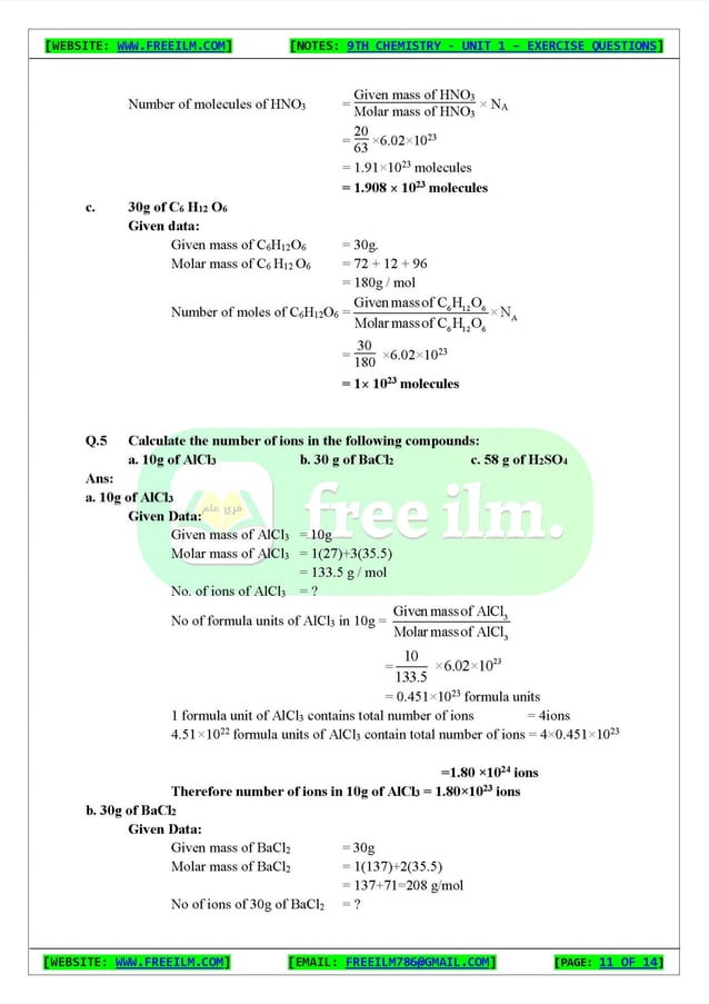9th Chemistry Numericals 1st Chapter | PDF