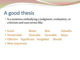 Writing A Good Thesis Statement | PPTX