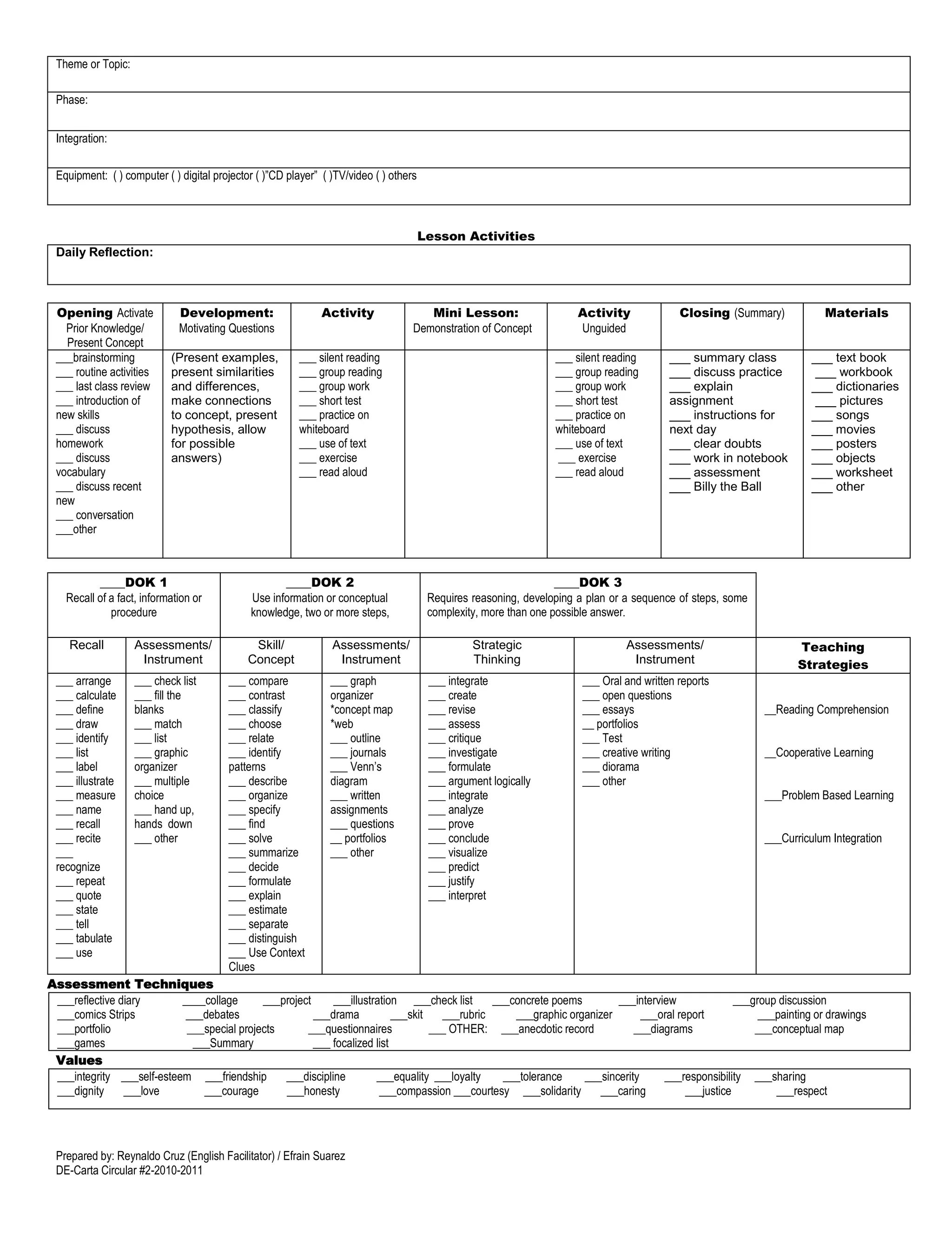 9th Grade English lesson Plan - PR | DOCX