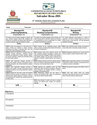 9th Grade English lesson Plan - PR | DOCX