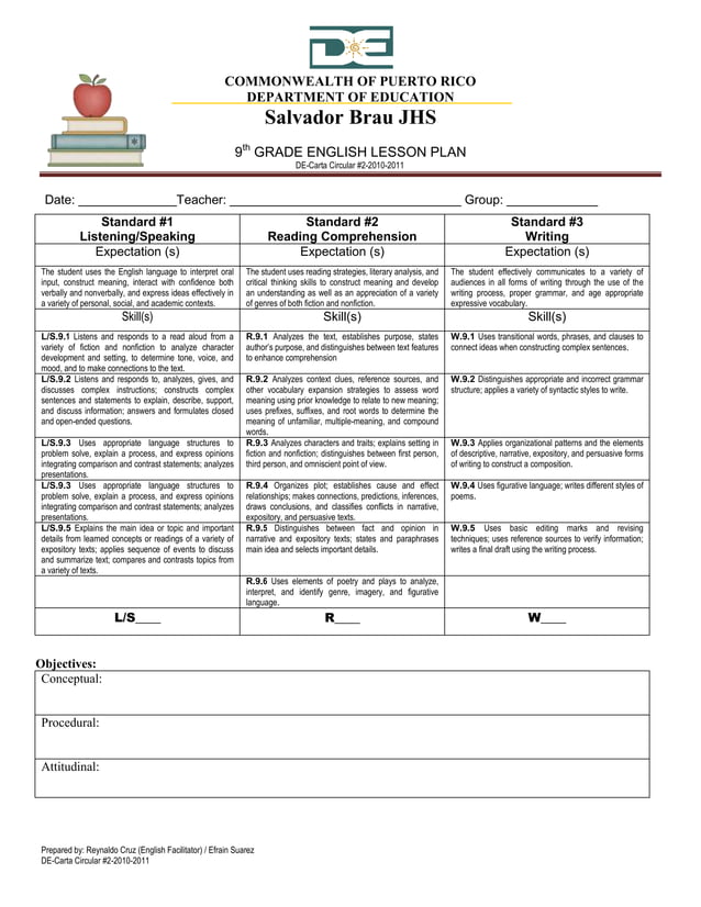9th Grade English Lesson Plan PR 9th Grade English Lesson Plan PR