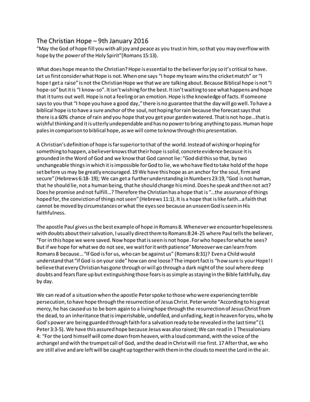 9th january 2016 what is the biblical or christian definition of hope | PDF