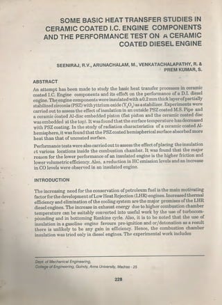 Experiments on a Thermally Insulated Diesel Engine | PDF