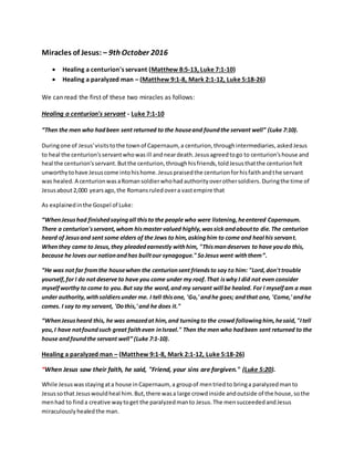 9th October 2016 - Miracles of Jesus Christ : Healing a Centurions ...