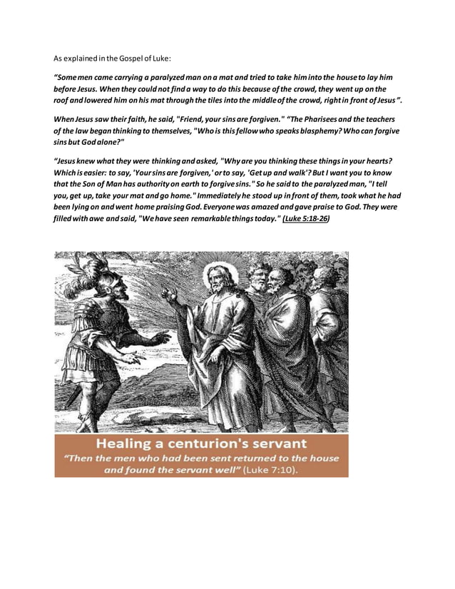 9th October 2016 - Miracles of Jesus Christ : Healing a Centurions ...