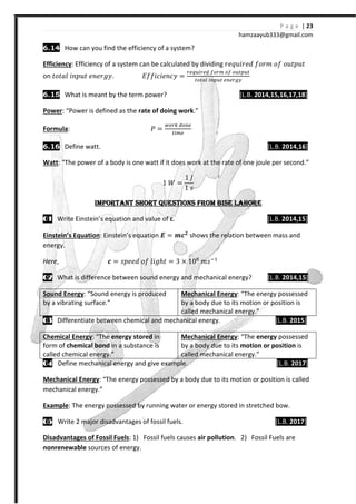 9th Physics Short Questions ( English Medium) | PDF