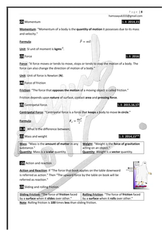 9th Physics Short Questions ( English Medium) | PDF