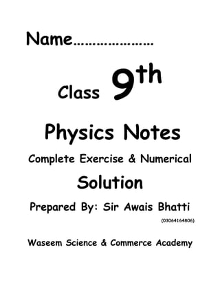 9th physics numerical lohore board | DOCX
