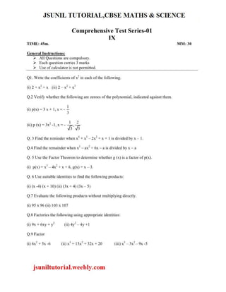 9th polynomial test_paper-1 | PDF