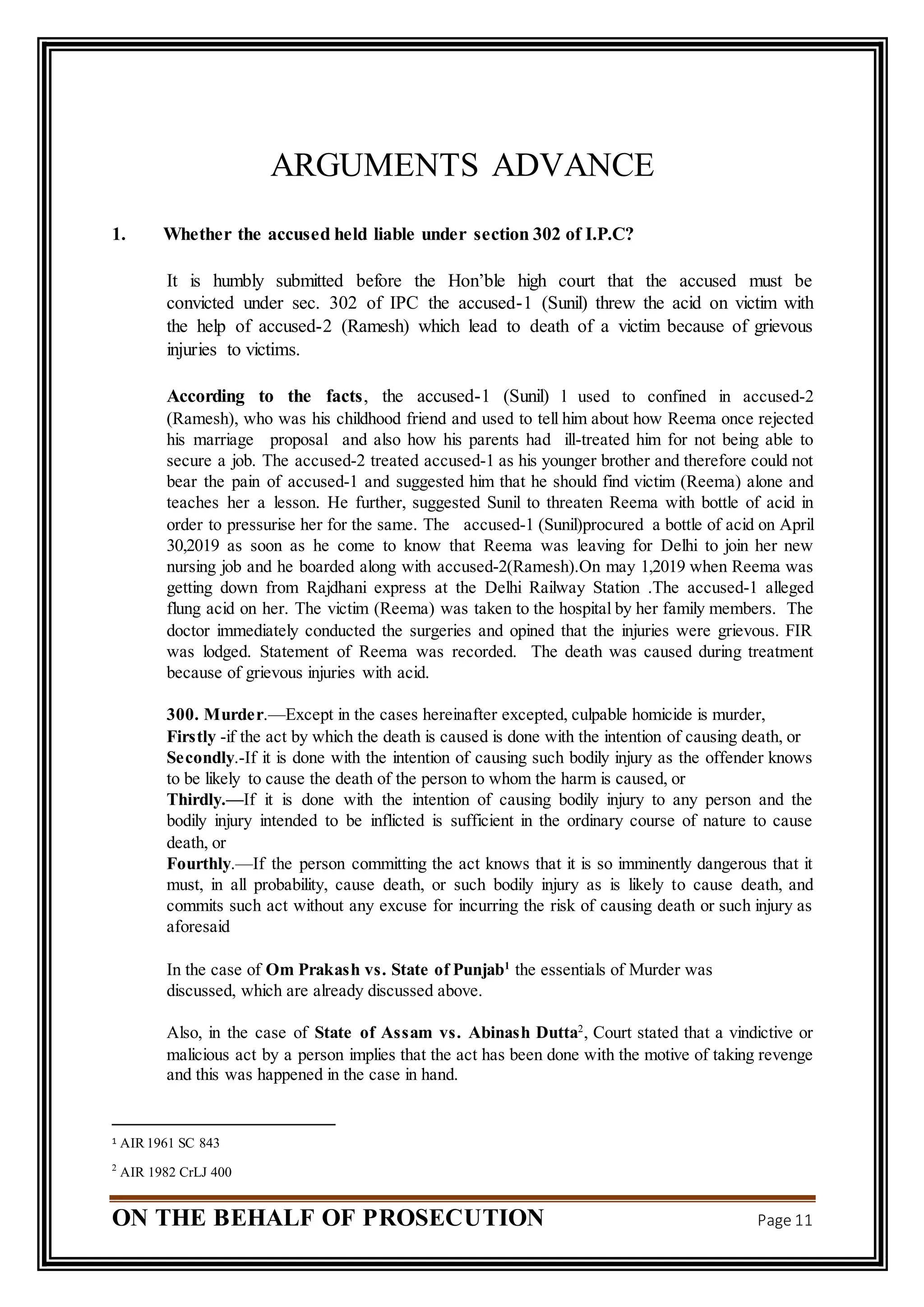 memorial of ipc sec 302 and 326 B | DOCX