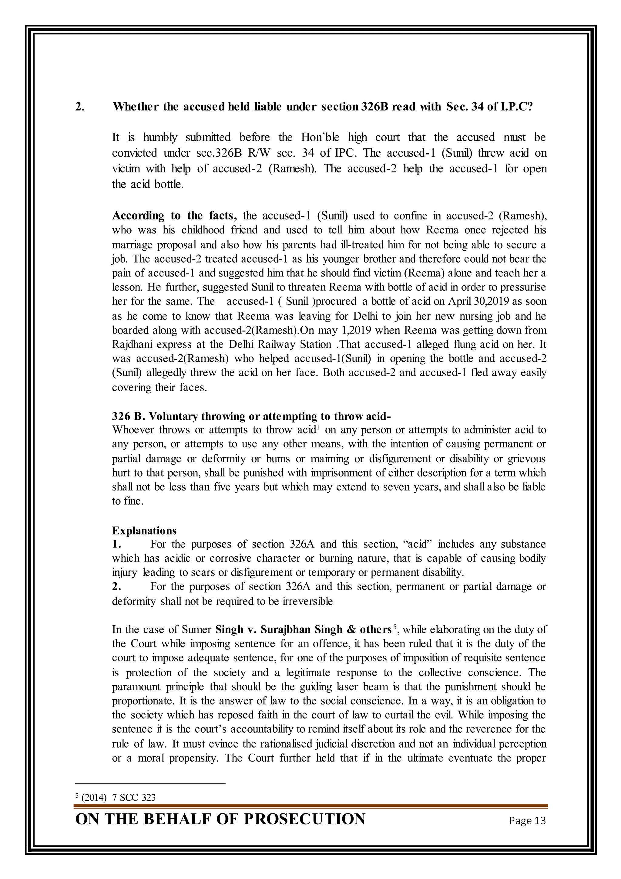 memorial of ipc sec 302 and 326 B | DOCX