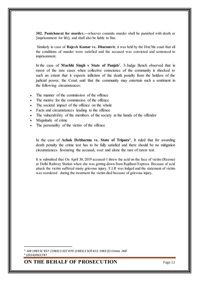 memorial of ipc sec 302 and 326 B | DOCX