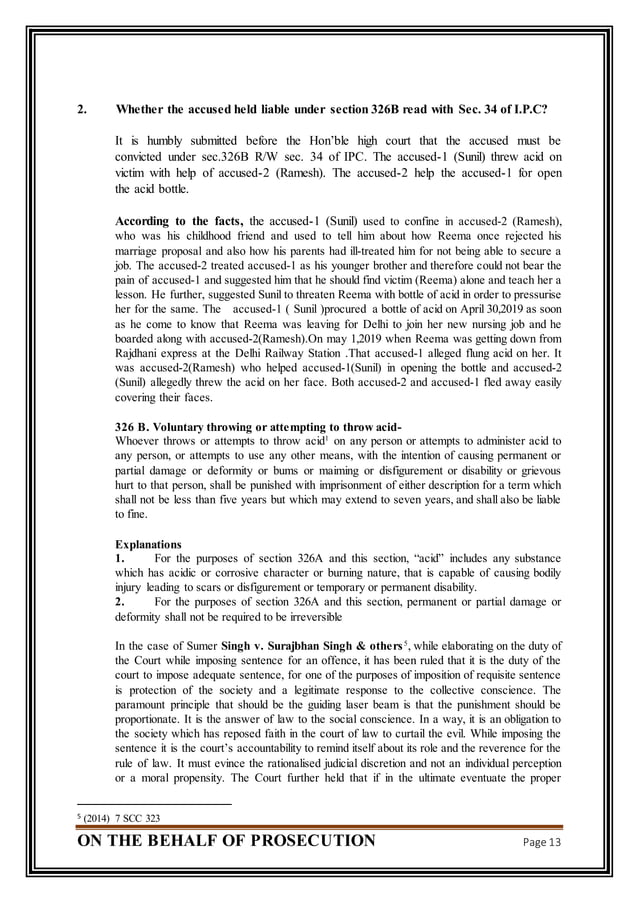 memorial of ipc sec 302 and 326 B | DOCX