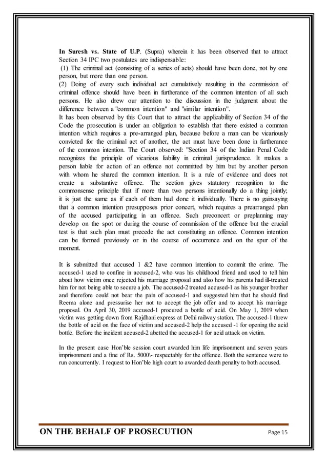 memorial of ipc sec 302 and 326 B | DOCX