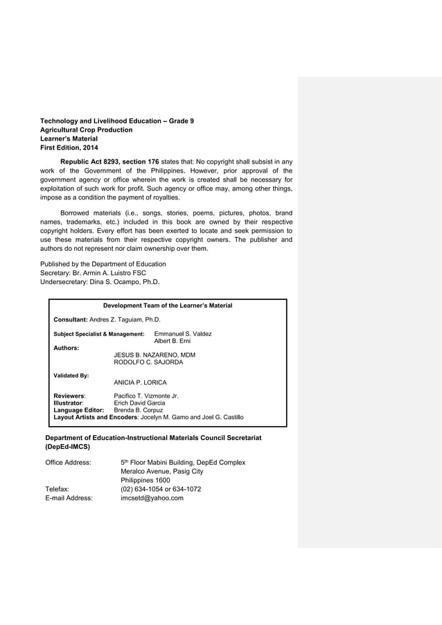 Grade 9 Learning Module in Technology and Livelihood Education ...