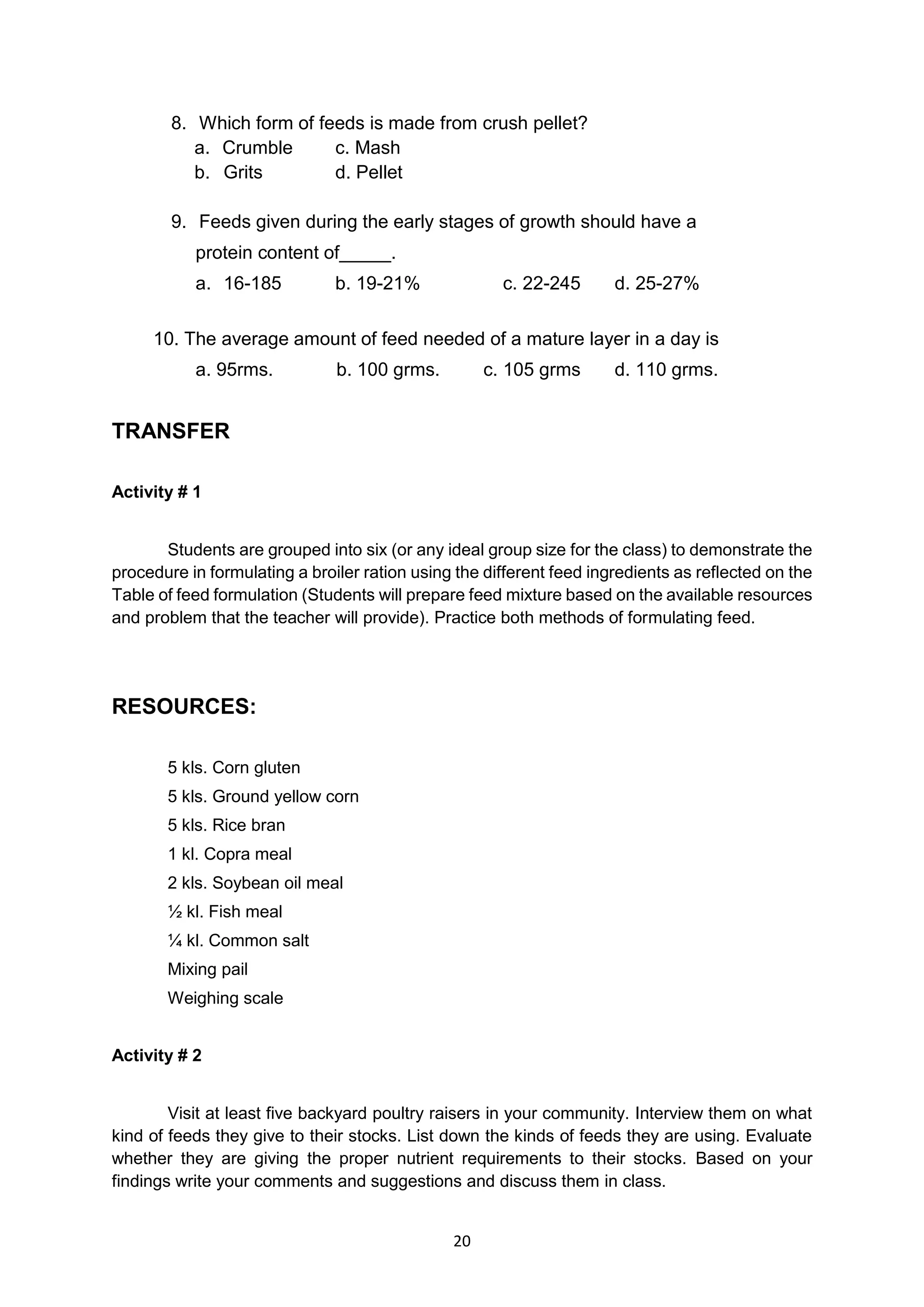 9 tle poultry production module 2_provide feeds | PDF
