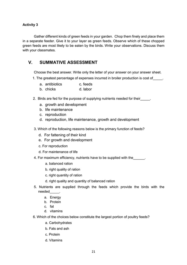 9 tle poultry production module 2_provide feeds | PDF | Agriculture | Industries
