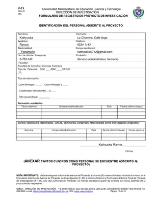 Formulario de registro de proyecto | DOCX