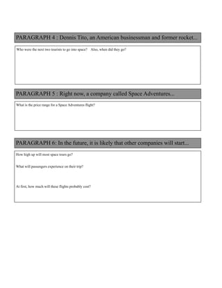 9 unit 4 space tourism worksheet | PDF