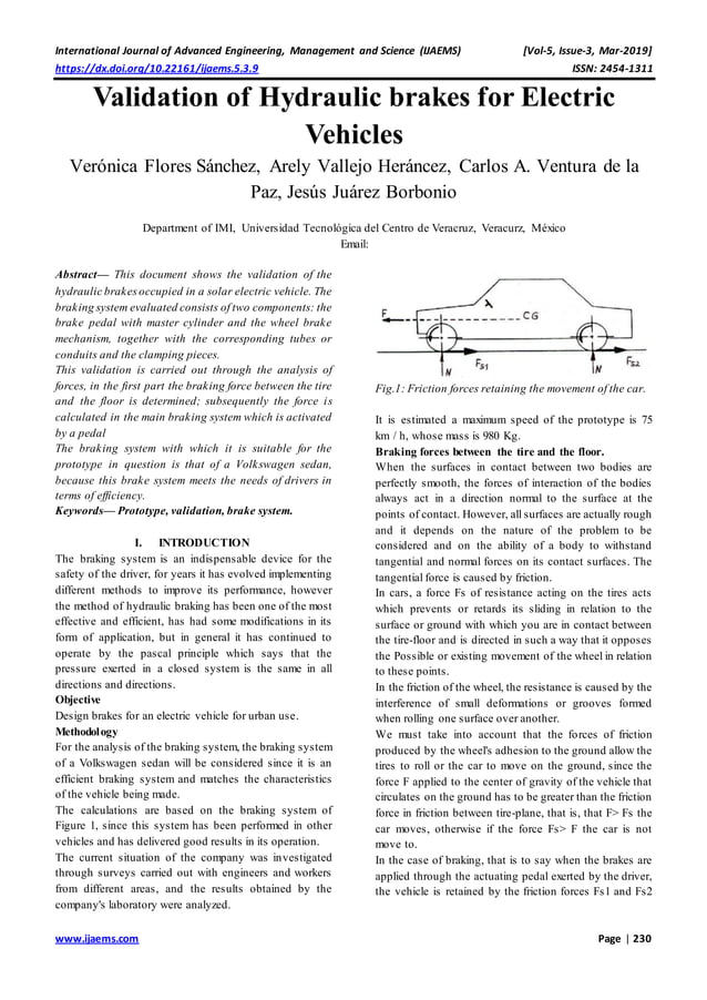 Validation of Hydraulic brakes for Electric Vehicles | PDF | Physics | Science