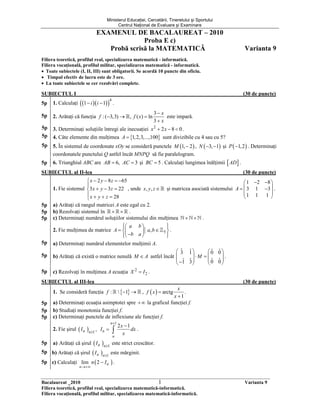 9 varianta oficiala bac matematica m1 2010 (prima sesiune) | PDF