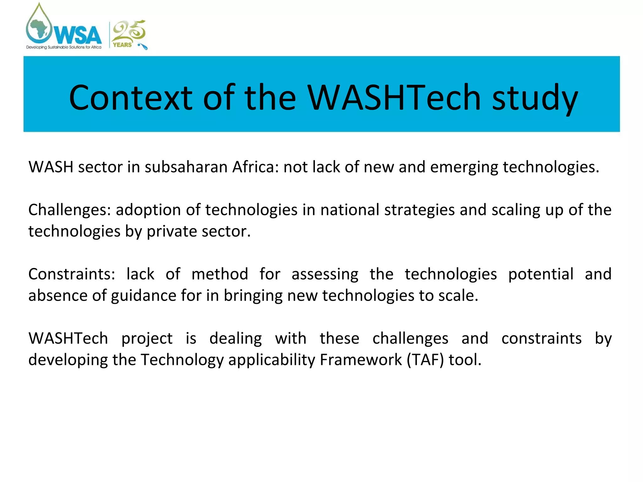 Using the Technology Applicability Framework (TAF) tool for Urine Dry ...