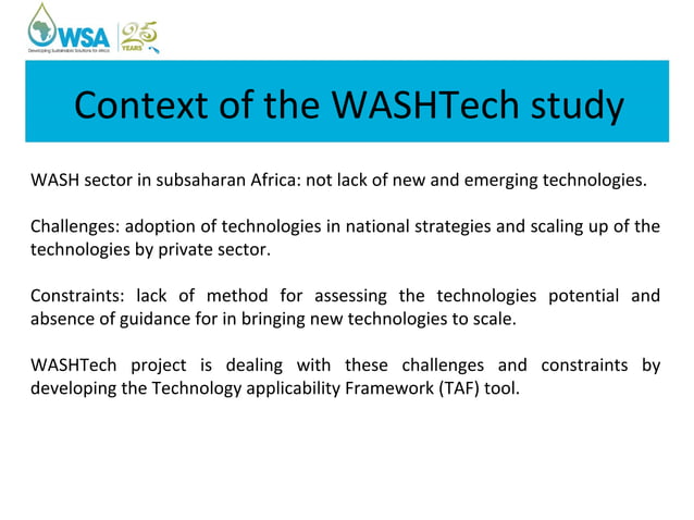 Using the Technology Applicability Framework (TAF) tool for Urine Dry ...