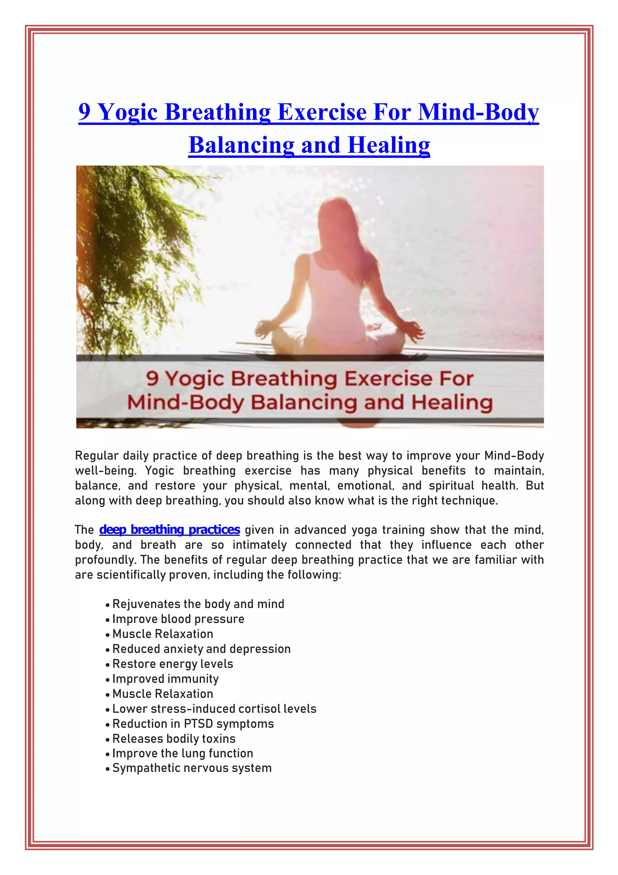 9 Yogic Breathing Exercise For Mind-Body Balancing and Healing | PPTX