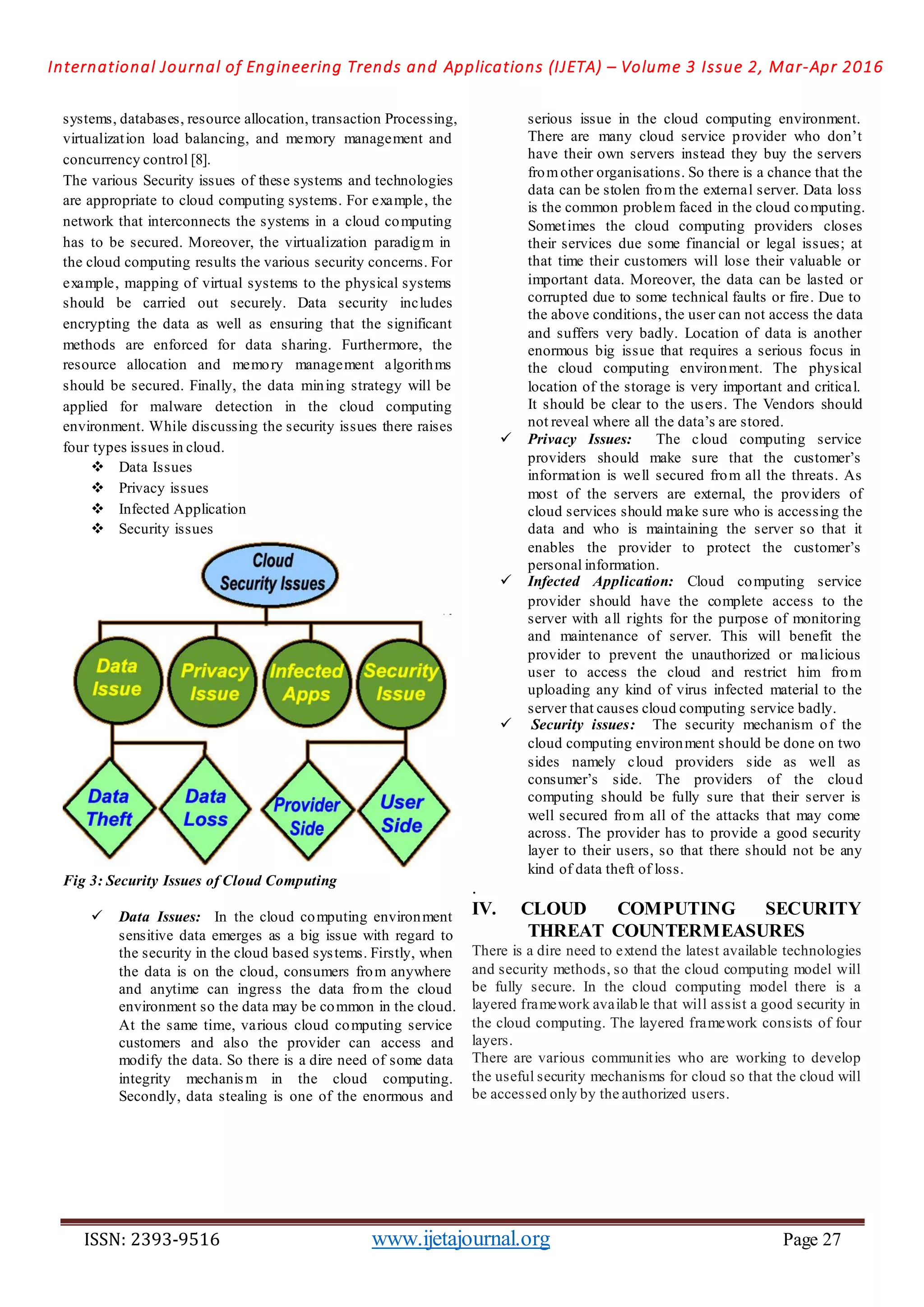 Security threat issues and countermeasures in cloud computing | PDF