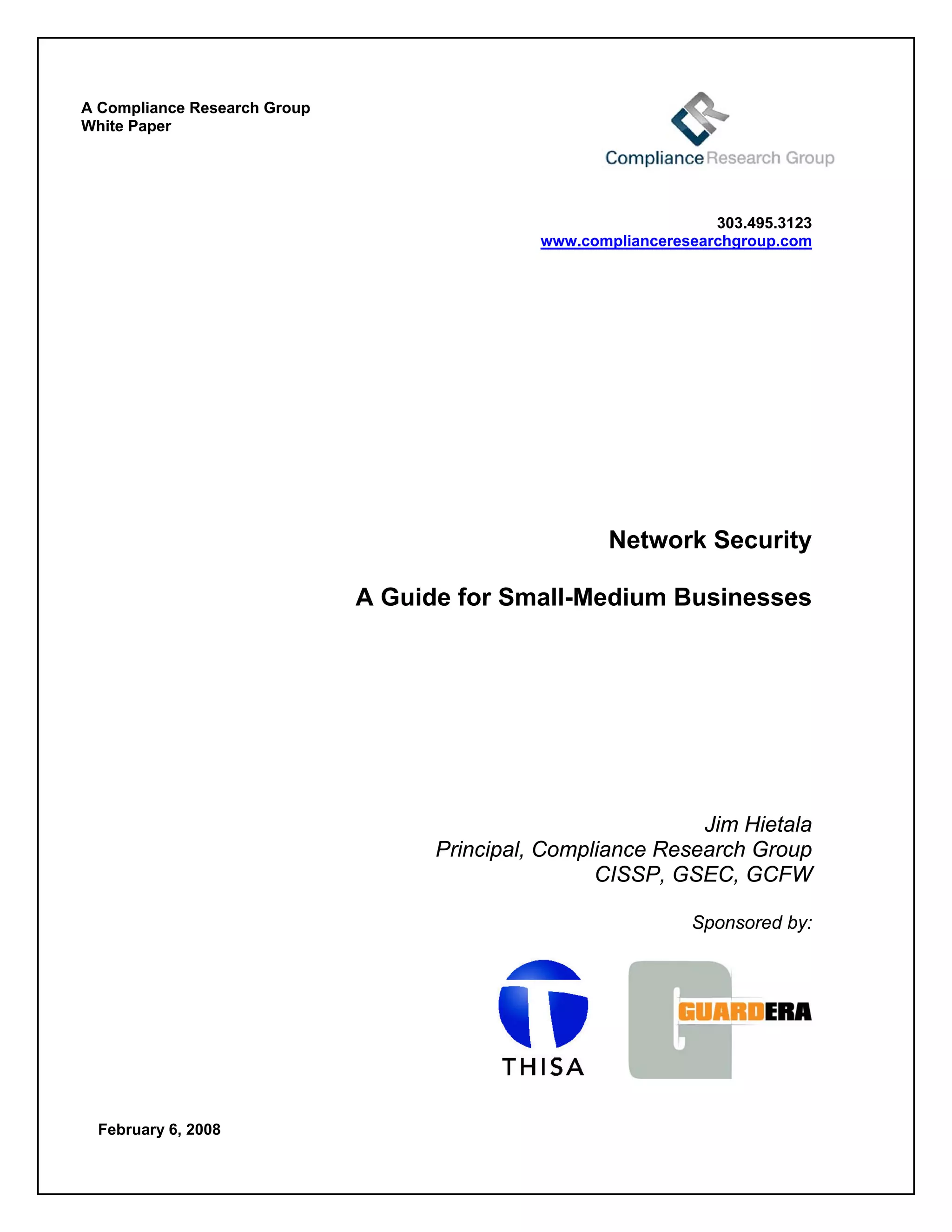 A Guide To SMB Network Security Compliance Research Group(1) | PDF | Information and Network ...