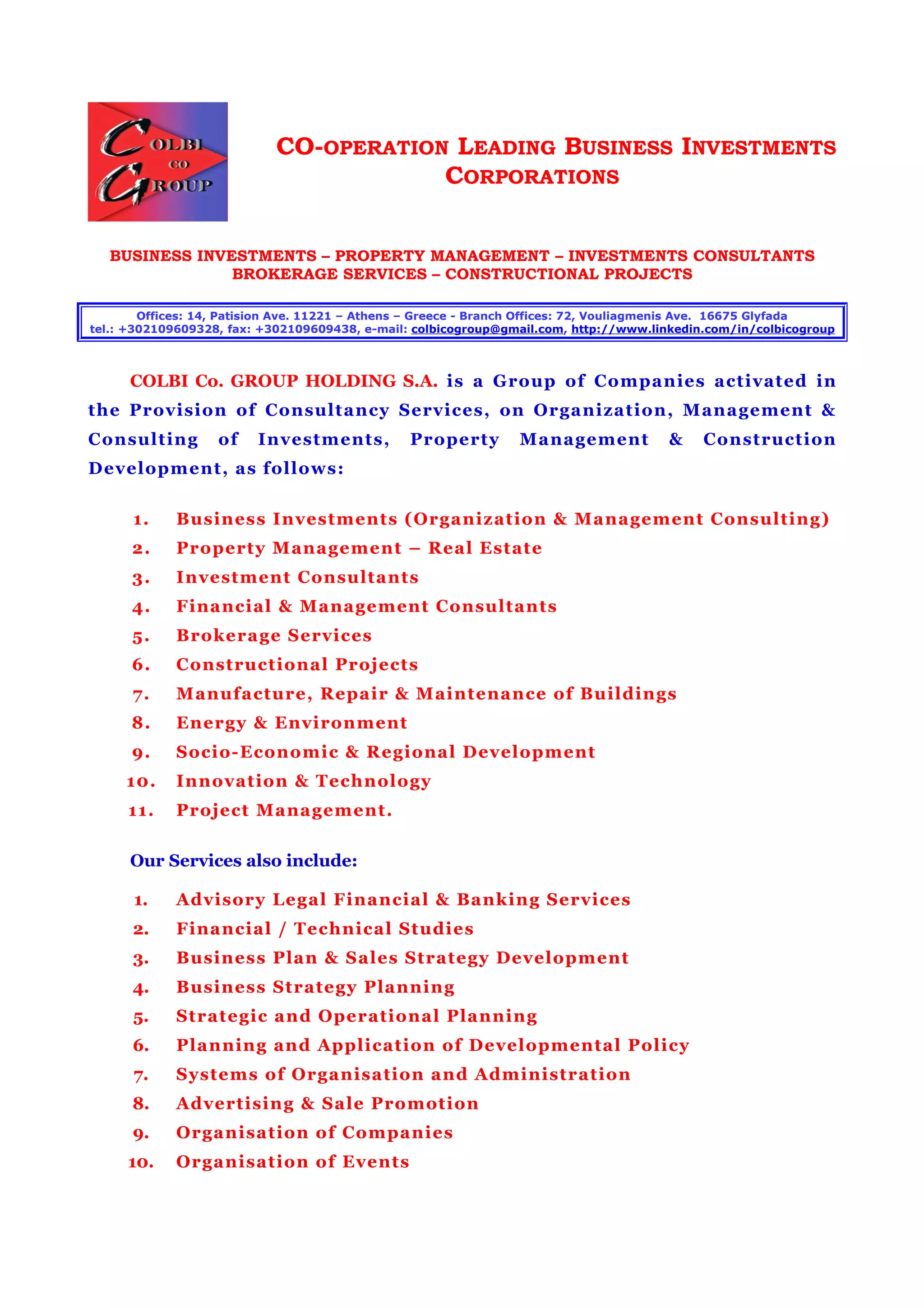 COLBI Co GROUP HOLDING S.A. ACTIVITIES | PDF