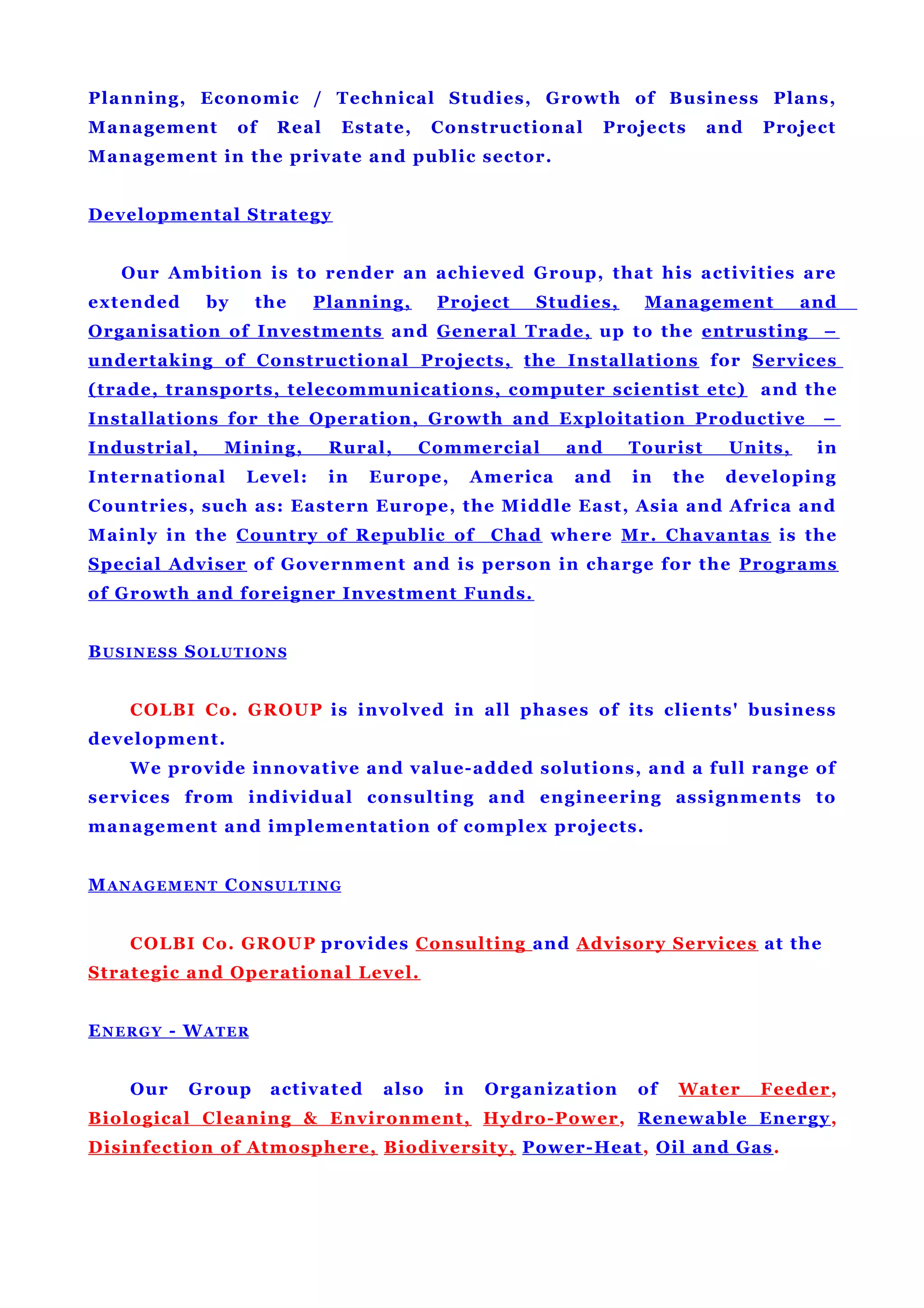 COLBI Co GROUP HOLDING S.A. ACTIVITIES | PDF