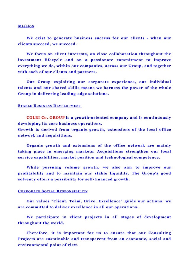 COLBI Co GROUP HOLDING S.A. ACTIVITIES | PDF