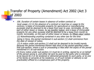 Amendment In Section 106 Of The Tp Act | PPT