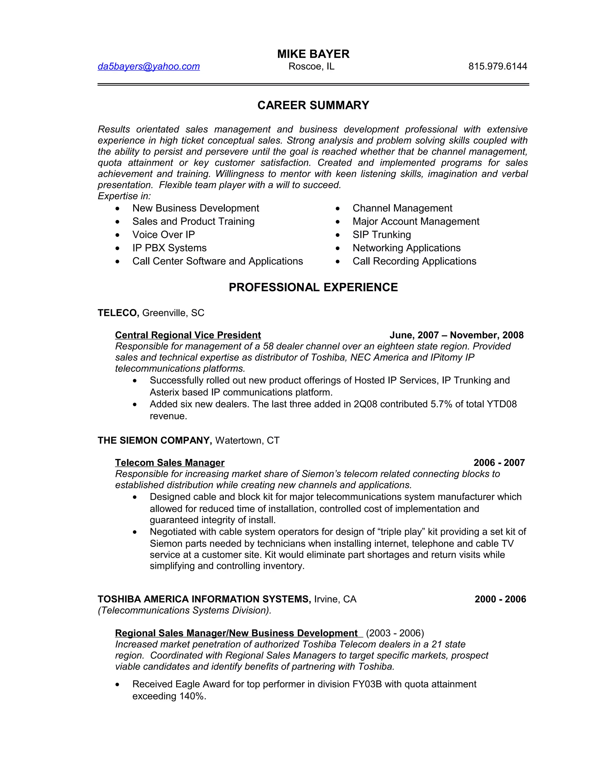Bayer Mike Resume 1208 | DOC