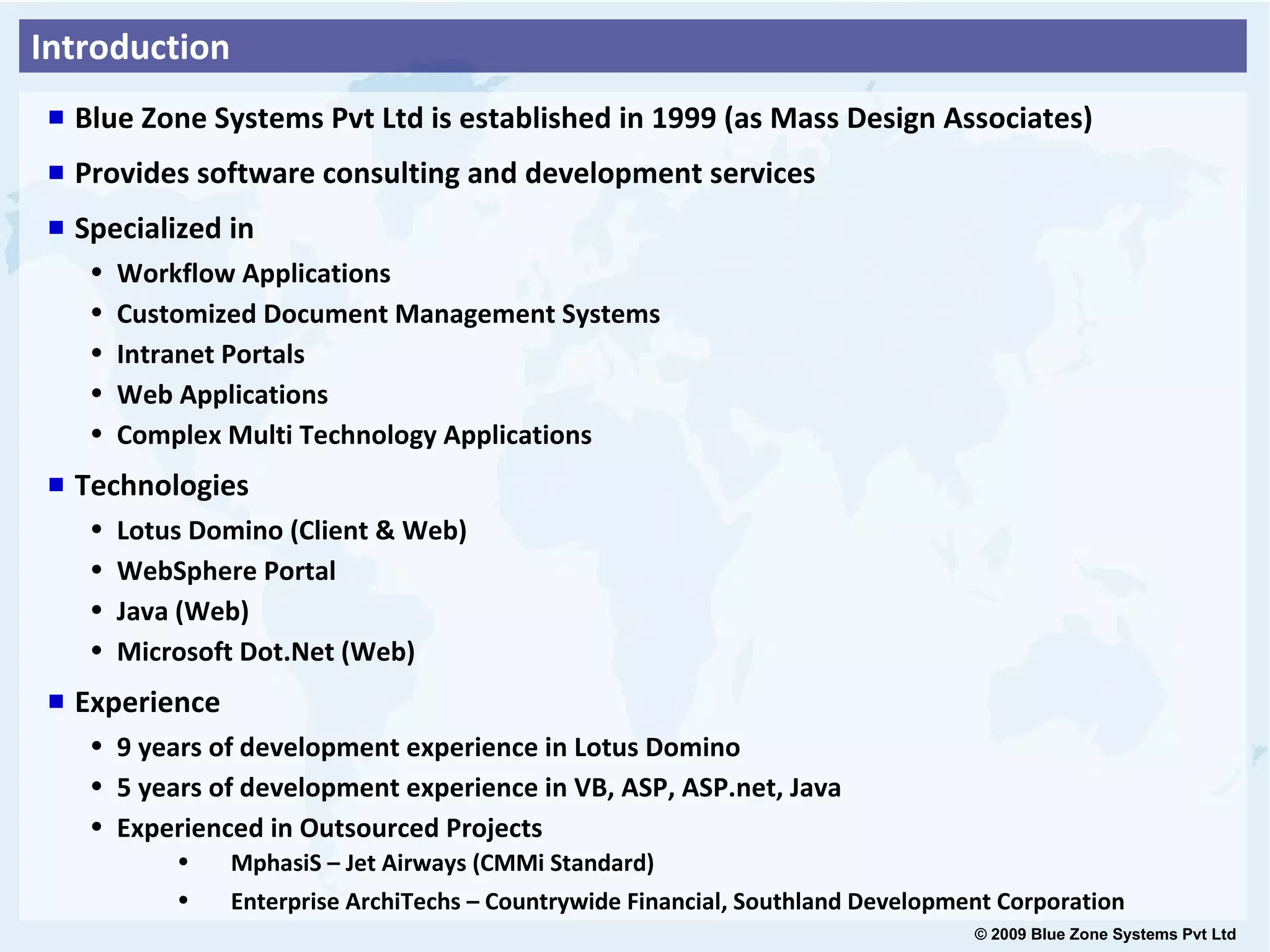 Blue Zone Systems Pvt Ltd Introduction | PPT