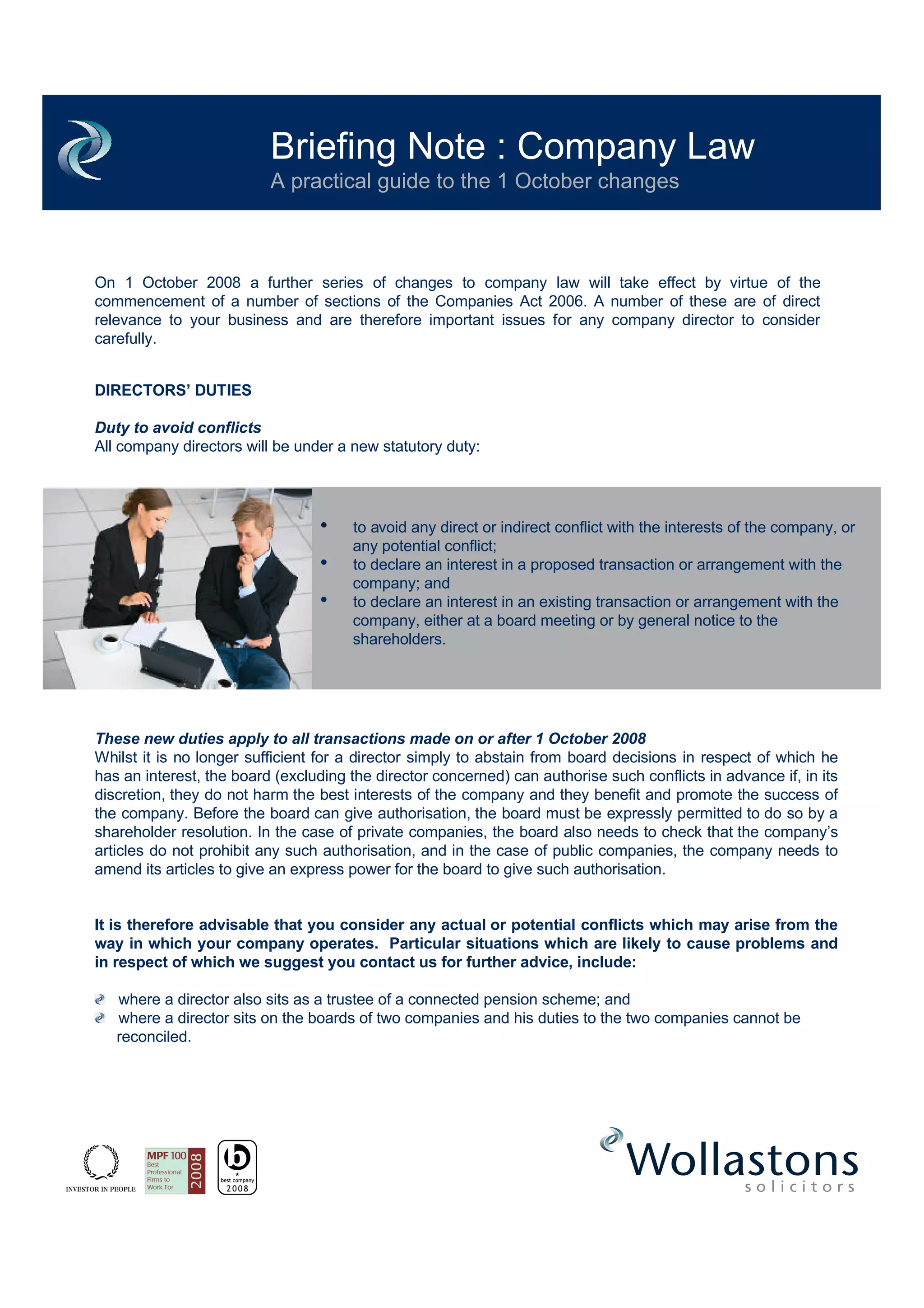 Briefing Note 1 Oct Company Law | PDF