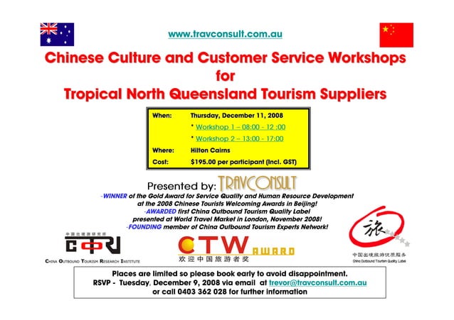 Chinese Culture & Customer Service Workshops For Regional Tnq December ...