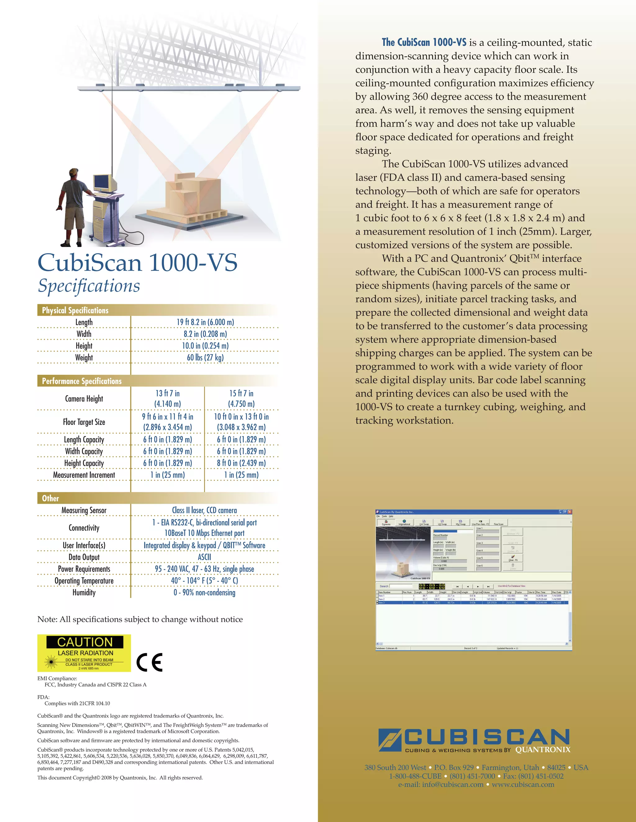 Cubiscan 1000 VS data sheet | PDF