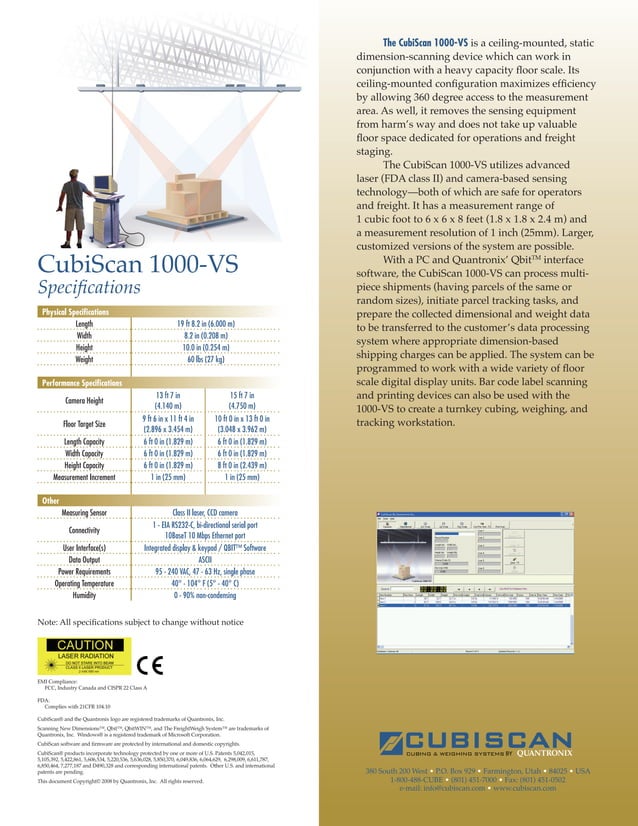 Cubiscan 1000 VS data sheet | PDF