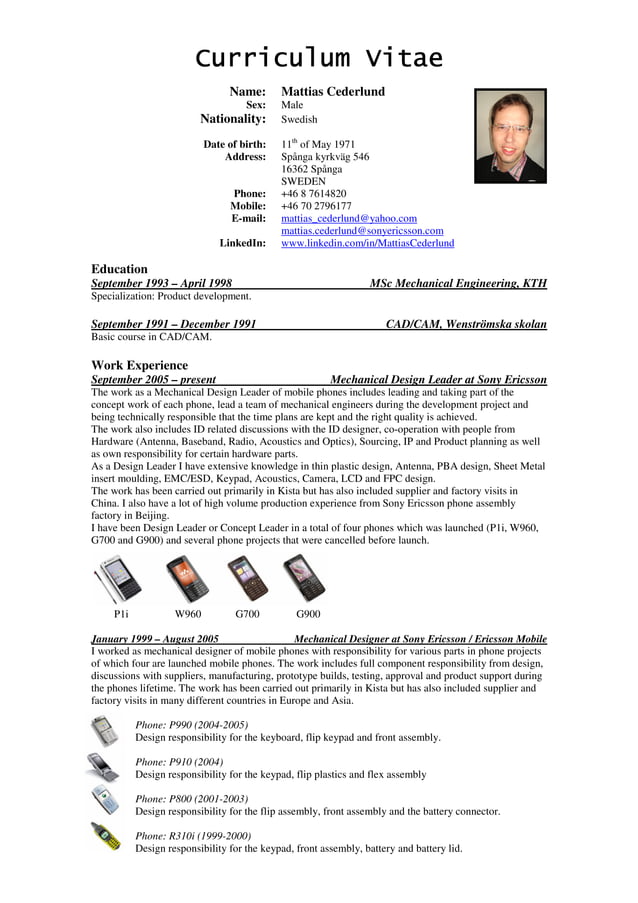 Curriculum Vitae For Mattias Cederlund | PDF