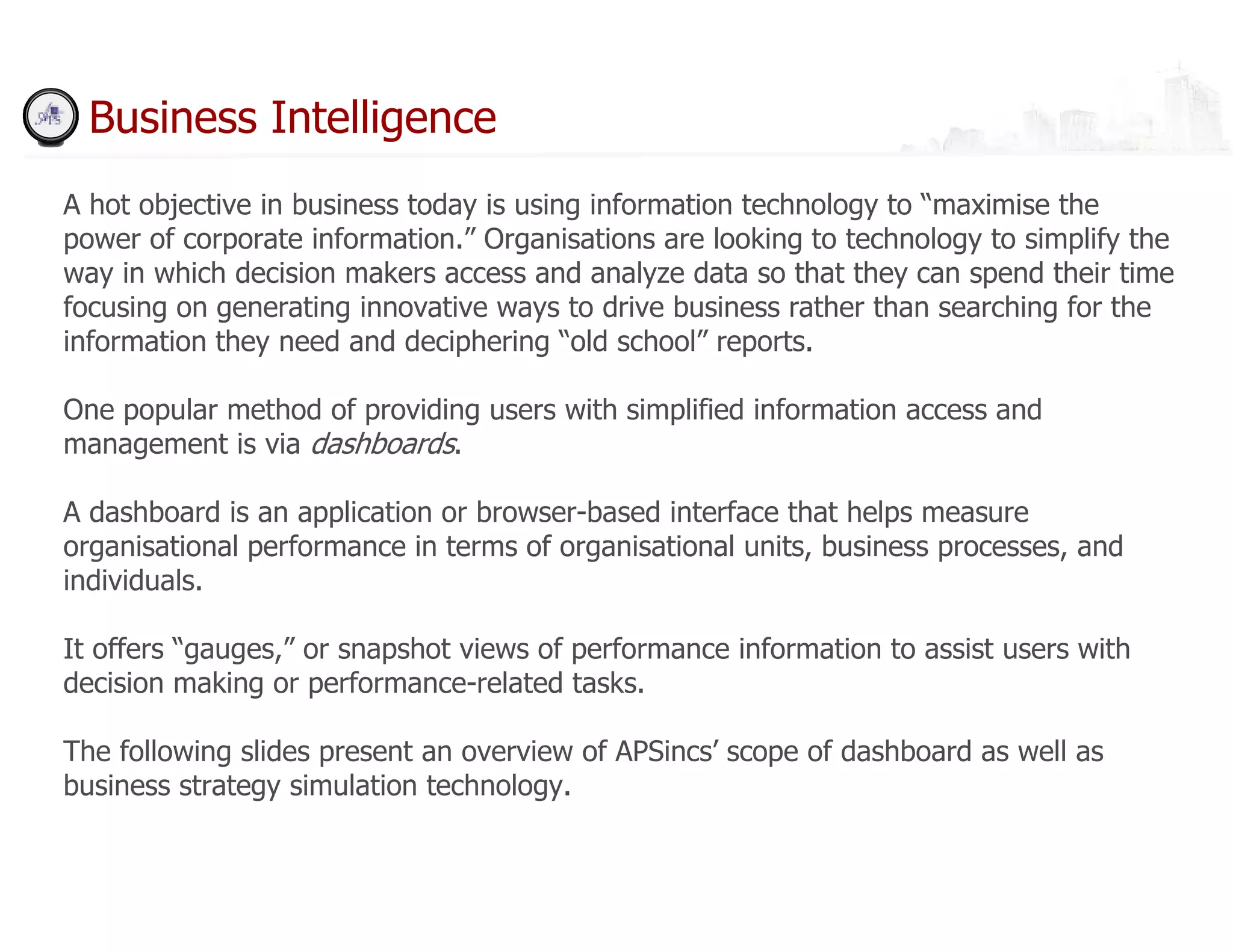 Dashboard Business Simulation Deck | PPT