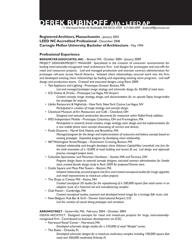 Derek Rubinoff Resume 01 2009 | PDF | Civil Engineering Industry | Industries