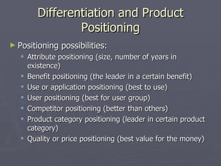 Differentiation and Product Positioning | PPT
